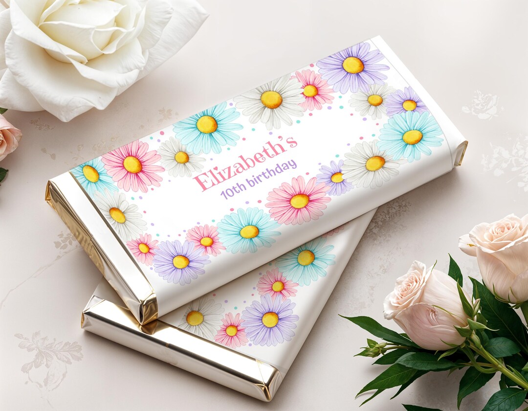 Editable Daisy Chocolate Bar Wrapper, Printable Colorful Daisies Candy ...