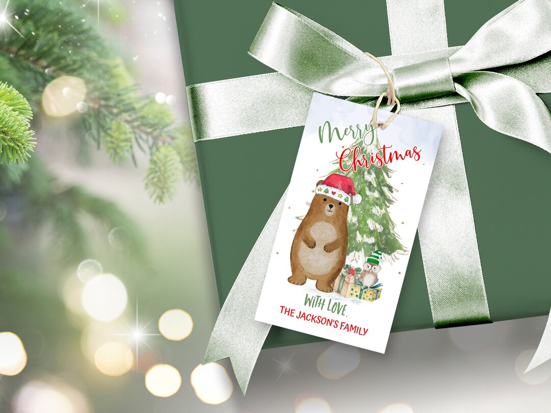 Editable Christmas Bear Gift Tag Merry Christmas Gift Label - Etsy