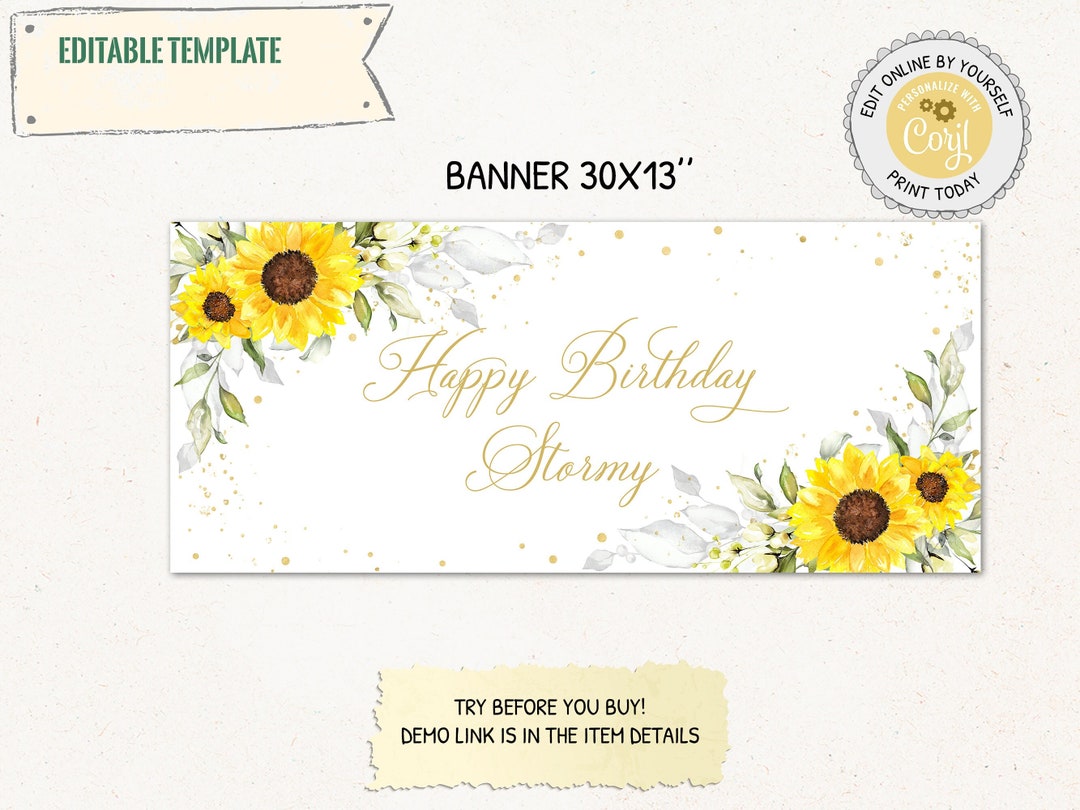 Editable Sunflower Banner Sign PM030 - Etsy