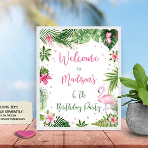Editable Flamingo Custom Sign Tropical Flamingo Birthday | Etsy