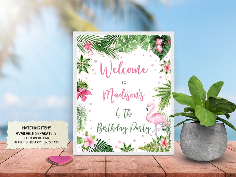 Editable Flamingo Custom Sign Tropical Flamingo Birthday | Etsy