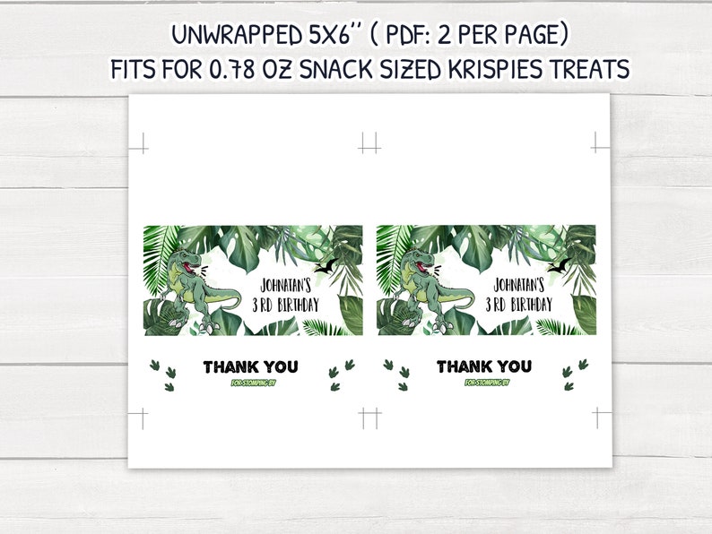 Editable T-rex Rice Krispies Treat Wrapper Printable Dinosaur - Etsy