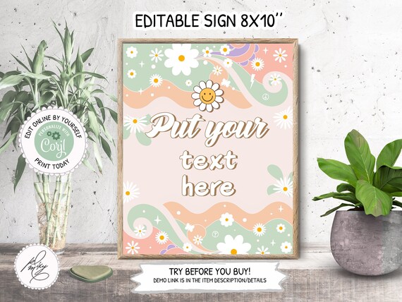 Editable Groovy Custom Sign Retro Hippie Birthday Signs - Etsy
