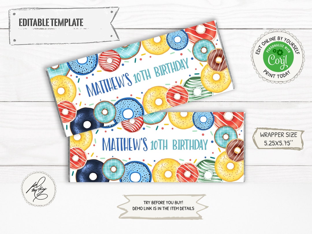 Editable Colorful Donut Chocolate Wrapper Printable Candy Bar - Etsy