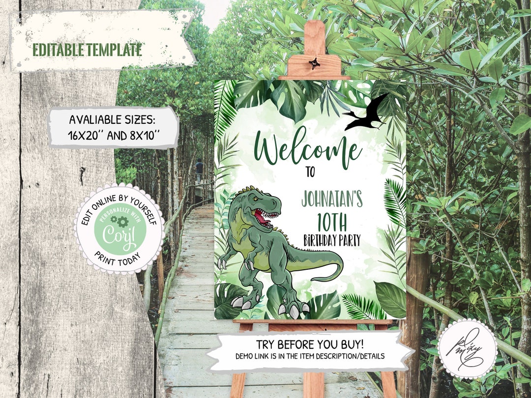 Editable T-rex Welcome Sign, Dinosaur Welcome Poster, Any Age Dinosaur ...