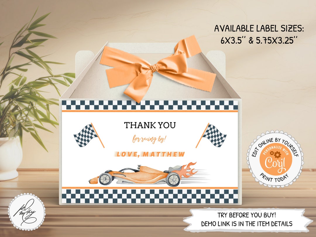 Editable Orange Race Car Gable Box Label, Printable Orange Sports Car ...