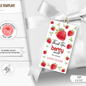 Editable Strawberry Favor Tag, Summer Fruits Thank You Tag, Red ...