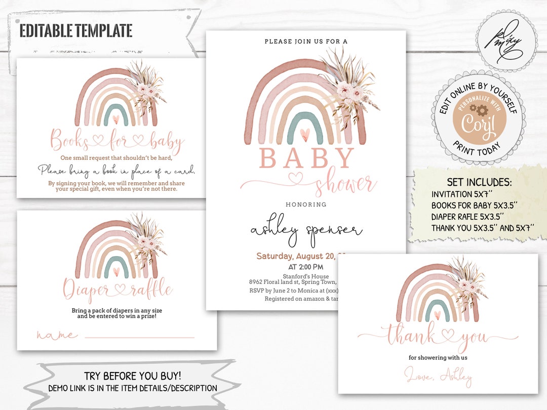 Editable Boho Rainbow Baby Shower Set Pastel Rainbow Baby - Etsy