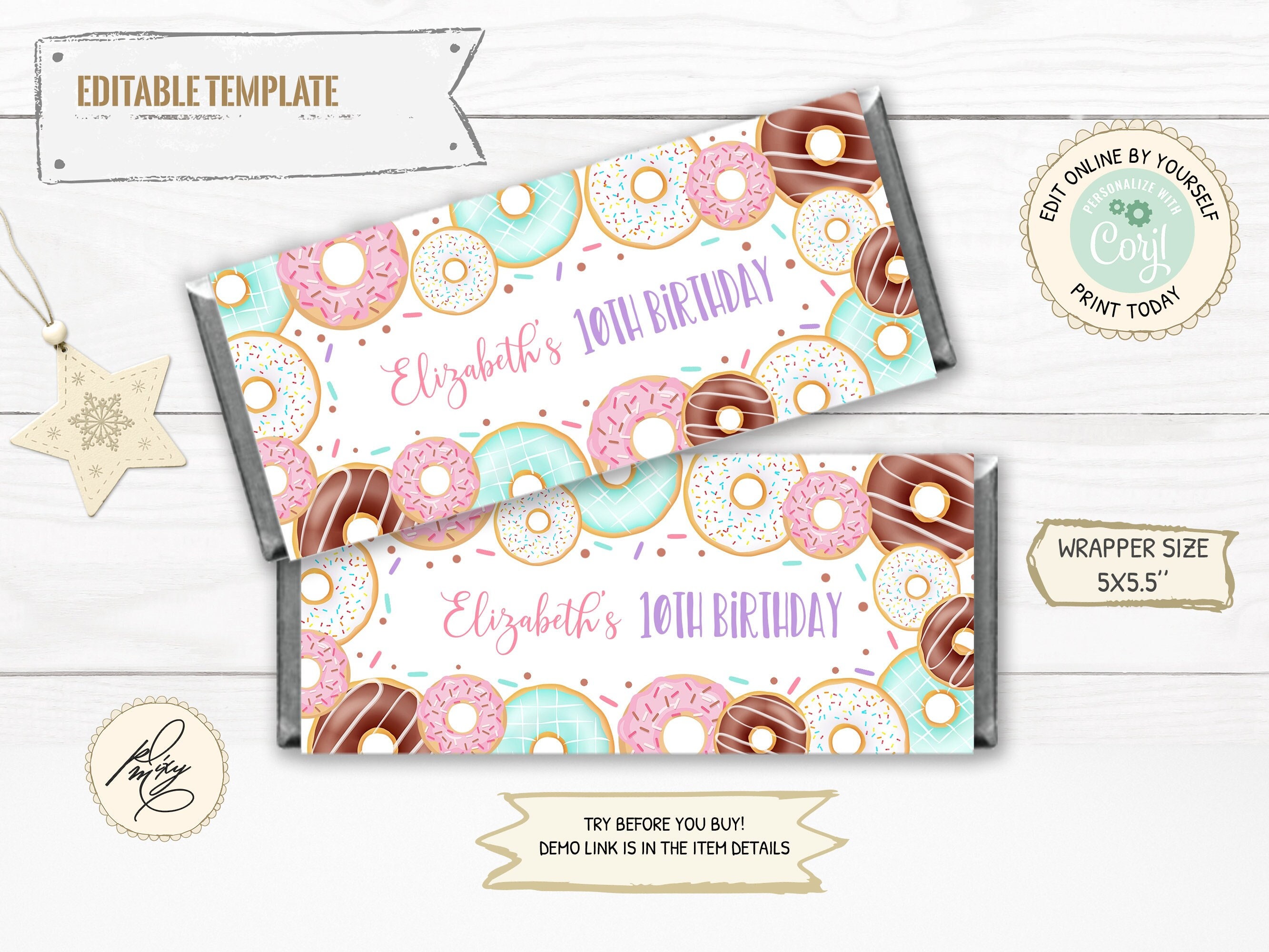 Editable Donut Chocolate Wrapper Printable Candy Bar Wrapper - Etsy