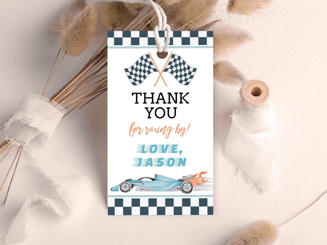 Editable Blue Race Car Favor Tag, Racing Car Thank You Tag, Blue Car ...
