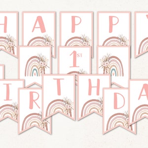 Boho Rainbow Happy Birthday Banner, Editable Rainbow Birthday Party ...