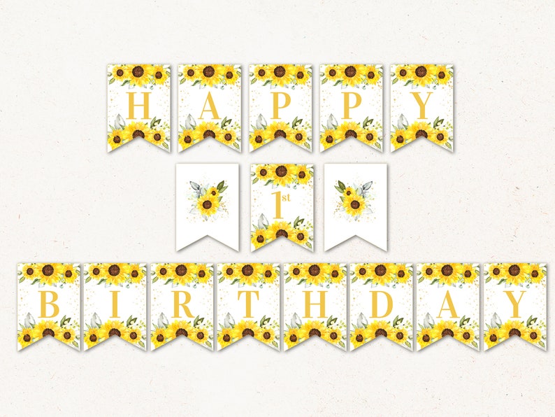 Sunflower Happy Birthday Banner Editable Sunflower Birthday - Etsy