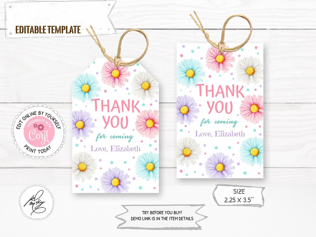 Daisy Favor Tag, Daisy Thank You Tag, Colorful Daisies Gift Tag ...
