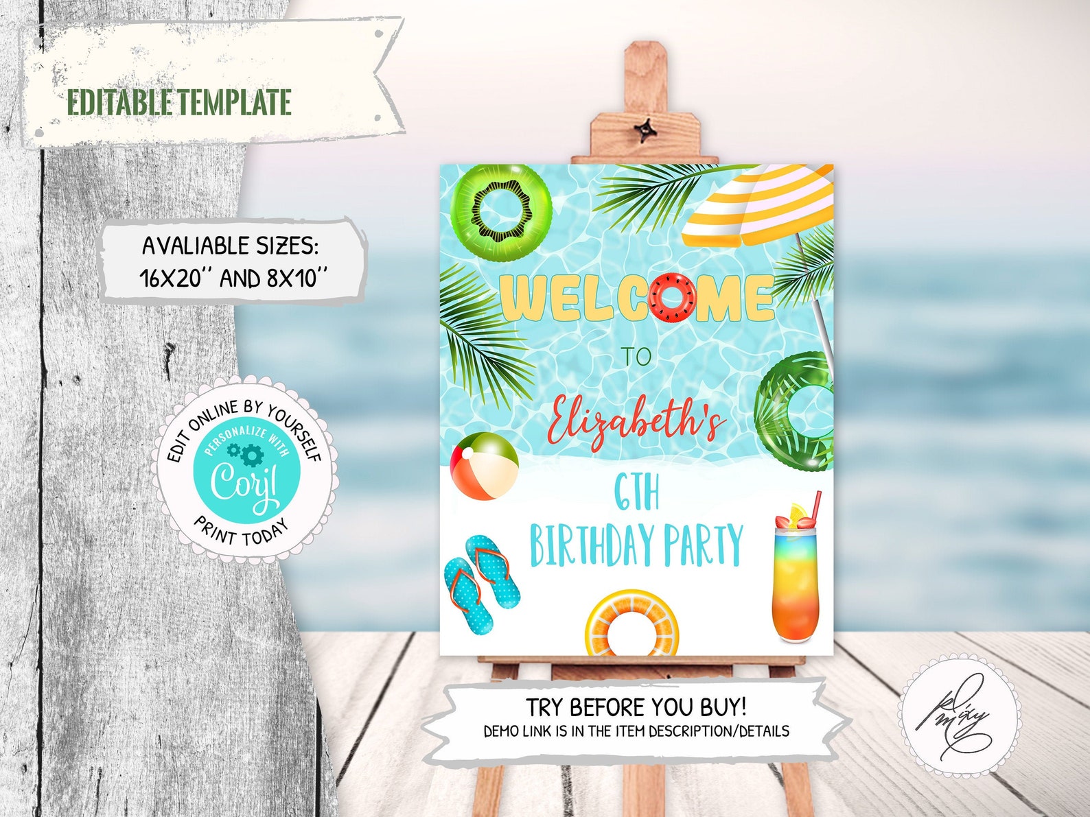 Editable Pool Party Birthday Welcome Sign Swimming Party - Etsy