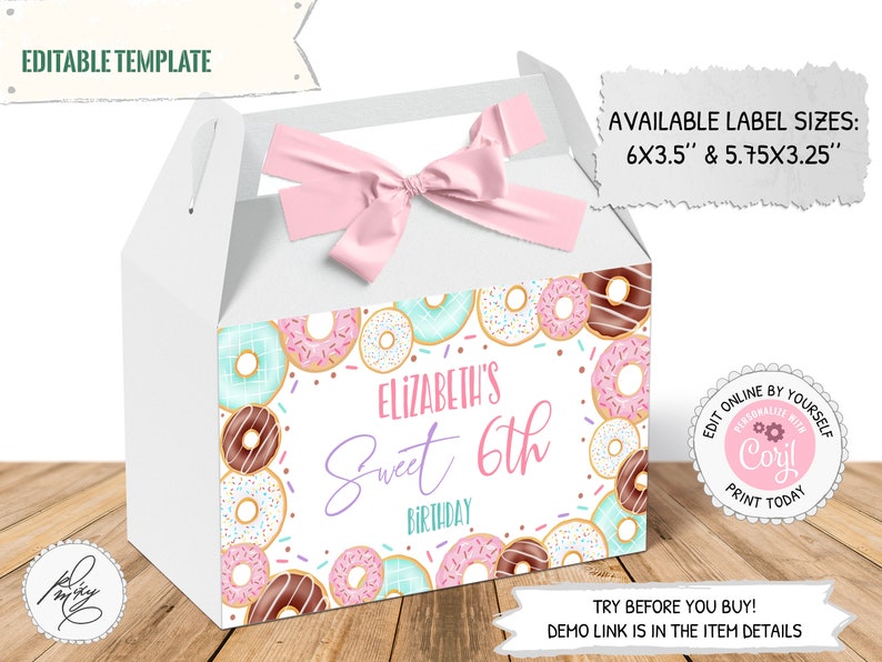 Editable Donut Gable Box Label Printable Donut Gift Box - Etsy
