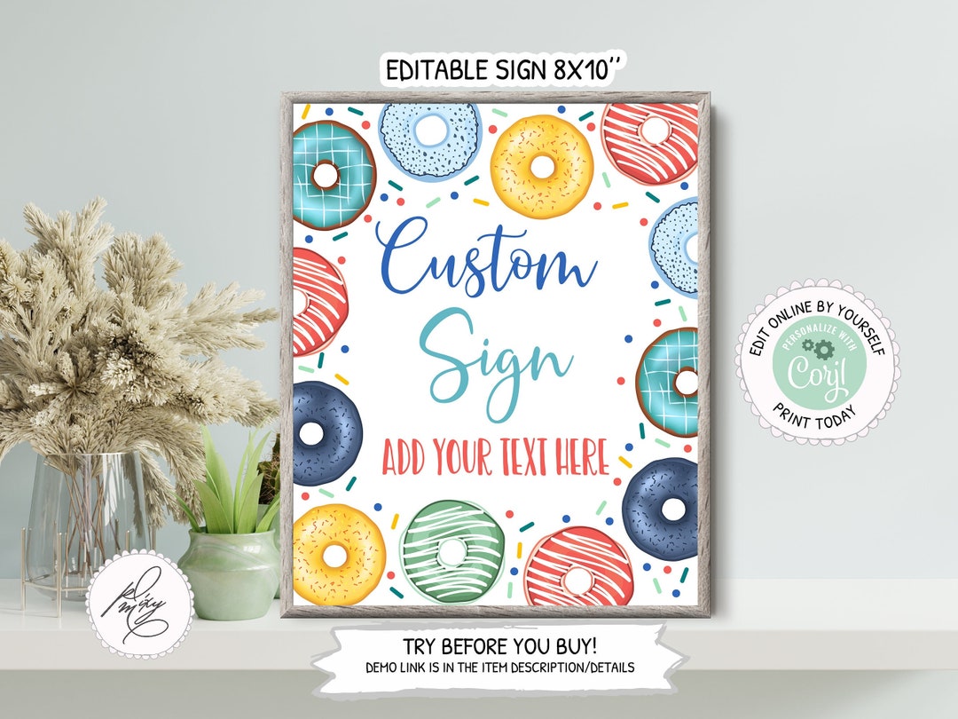 Editable Colorful Donut Custom Sign, Donut Birthday Decoration ...