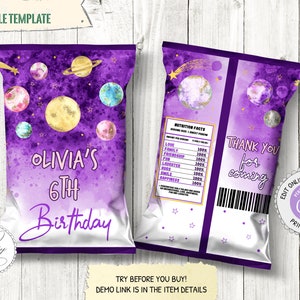 Outer Space Chip Bag, Galaxy Planets Treat Bag, Space Birthday Girl ...