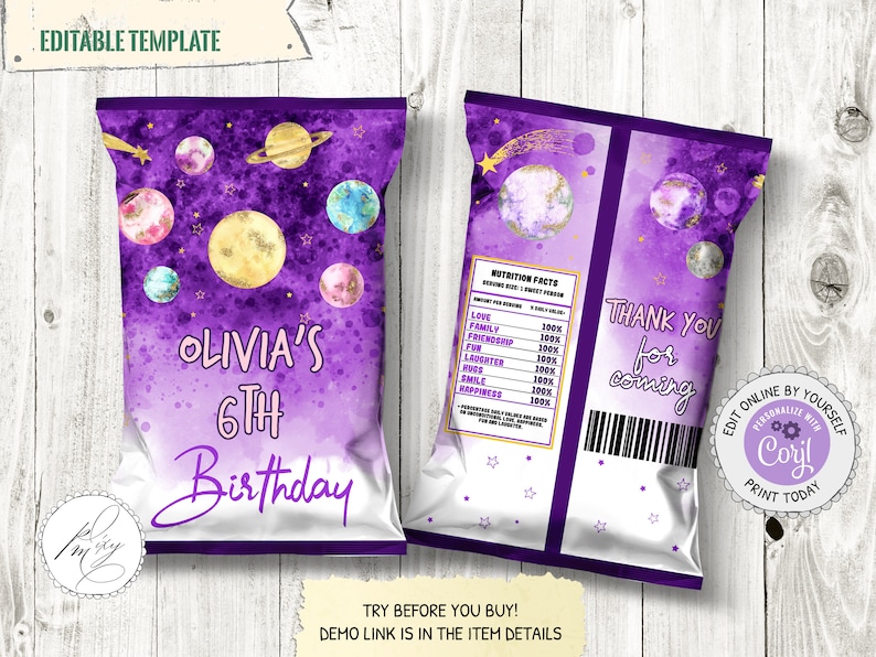 Outer Space Chip Bag Galaxy Planets Treat Bag Space Birthday - Etsy