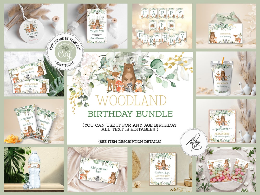 Editable Woodland Any Age Birthday Boy Bundle, Printable Forest Animals ...