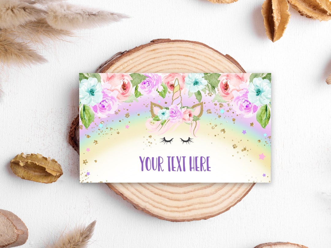 Editable Rainbow Unicorn Place Card, Printable Flat & Foldable Unicorn ...