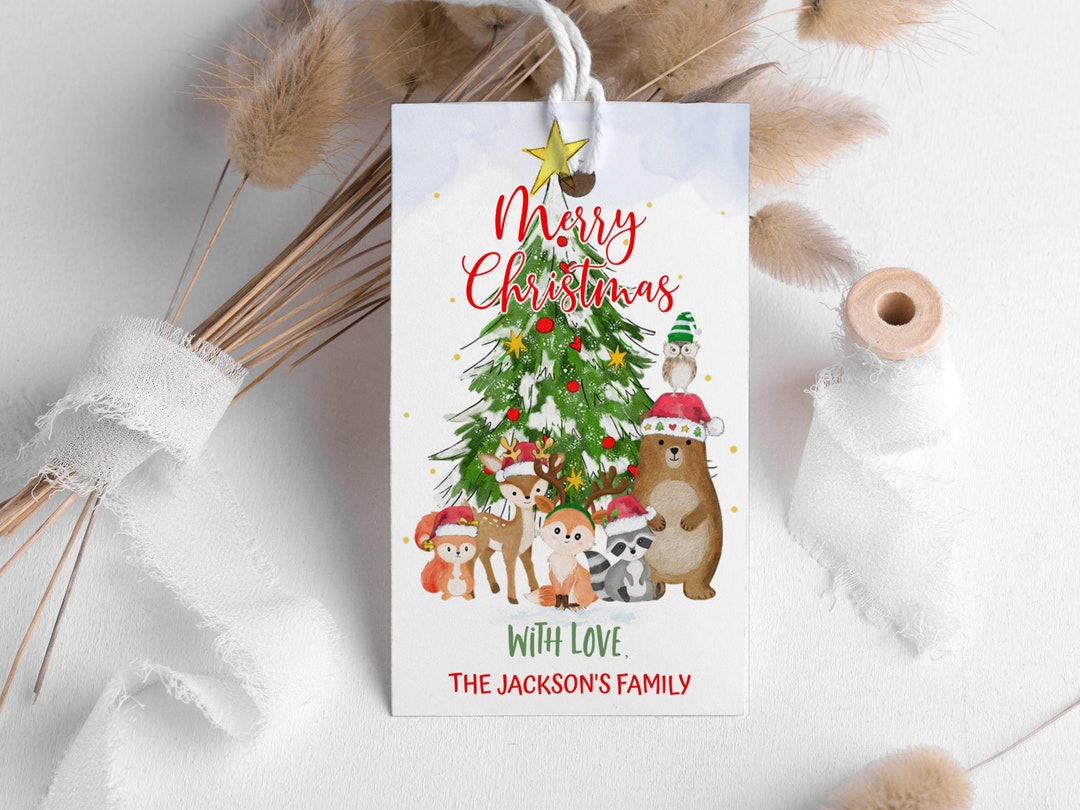 Editable Woodland Animals Christmas Gift Tag, Merry Christmas Favors ...