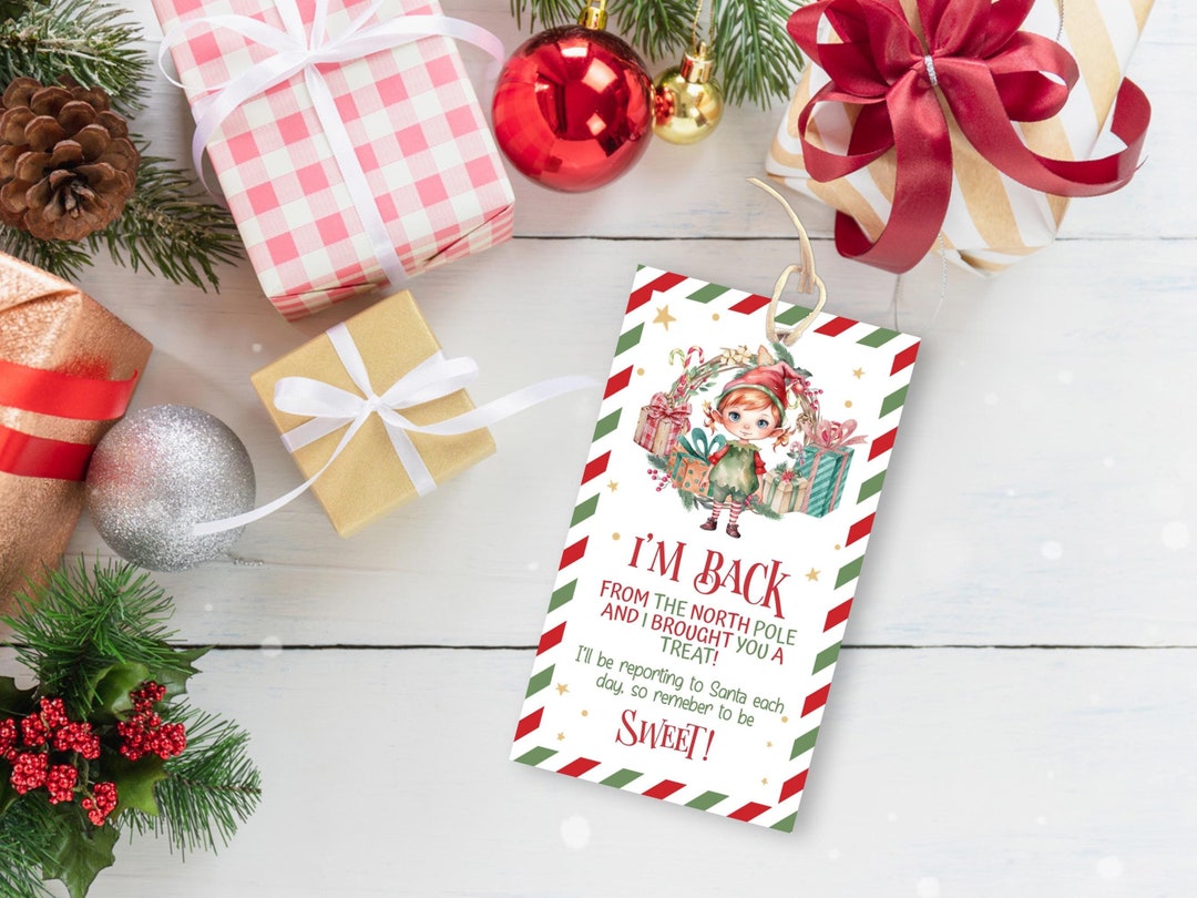 Editable Christmas Elf Gift Tag, Elf Girl Treat Tag, Elf I'm Back ...