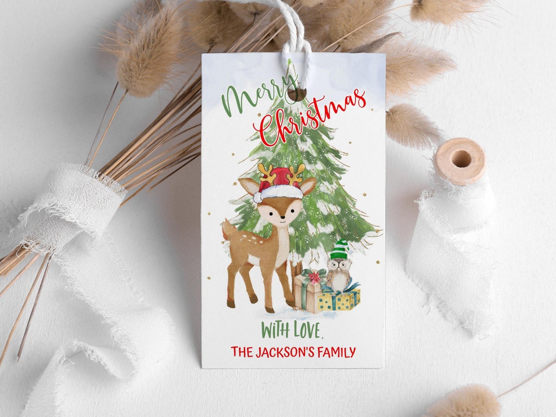 Editable Little Deer Christmas Gift Tag, Christmas Woodland Gift Tag ...