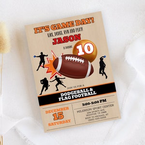 Editable Dodgeball & Flag Football Birthday Invitation, Kickball ...