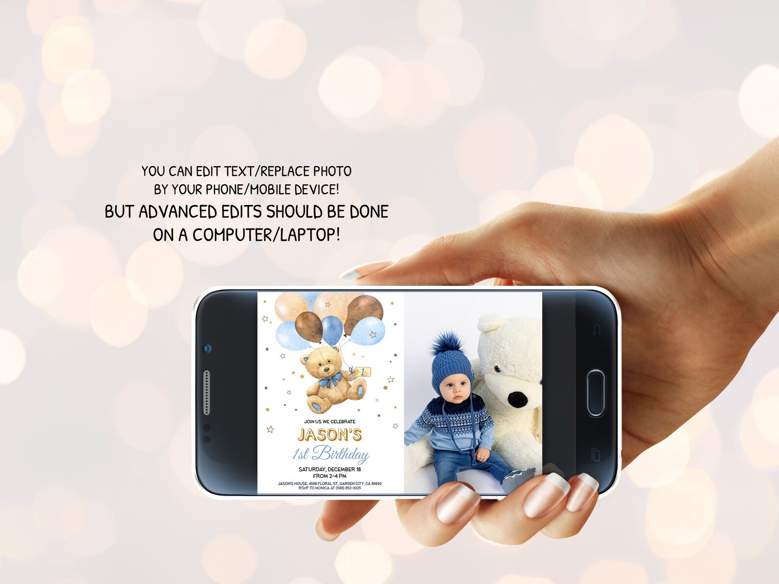 Editable Teddy Bear Birthday Photo Invitation Boy Teddy Bear - Etsy