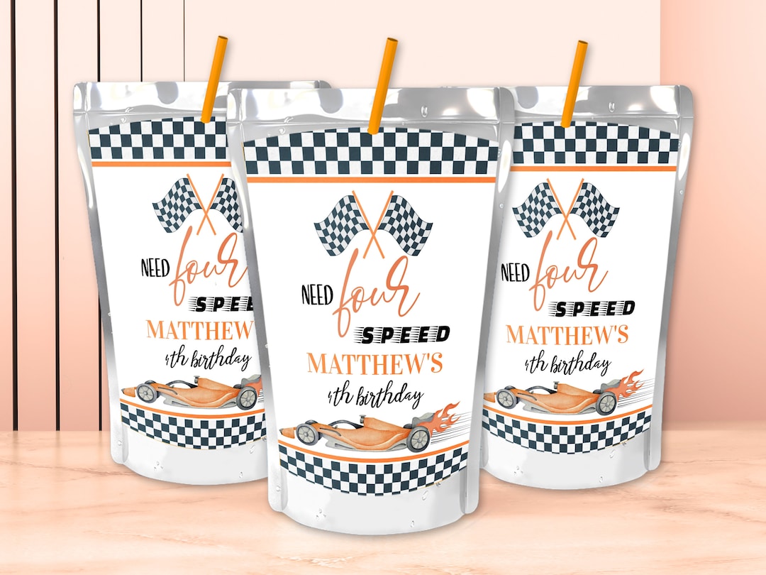Editable Orange Race Car Juice Box Labels, Orange Car 4th Birthday ...