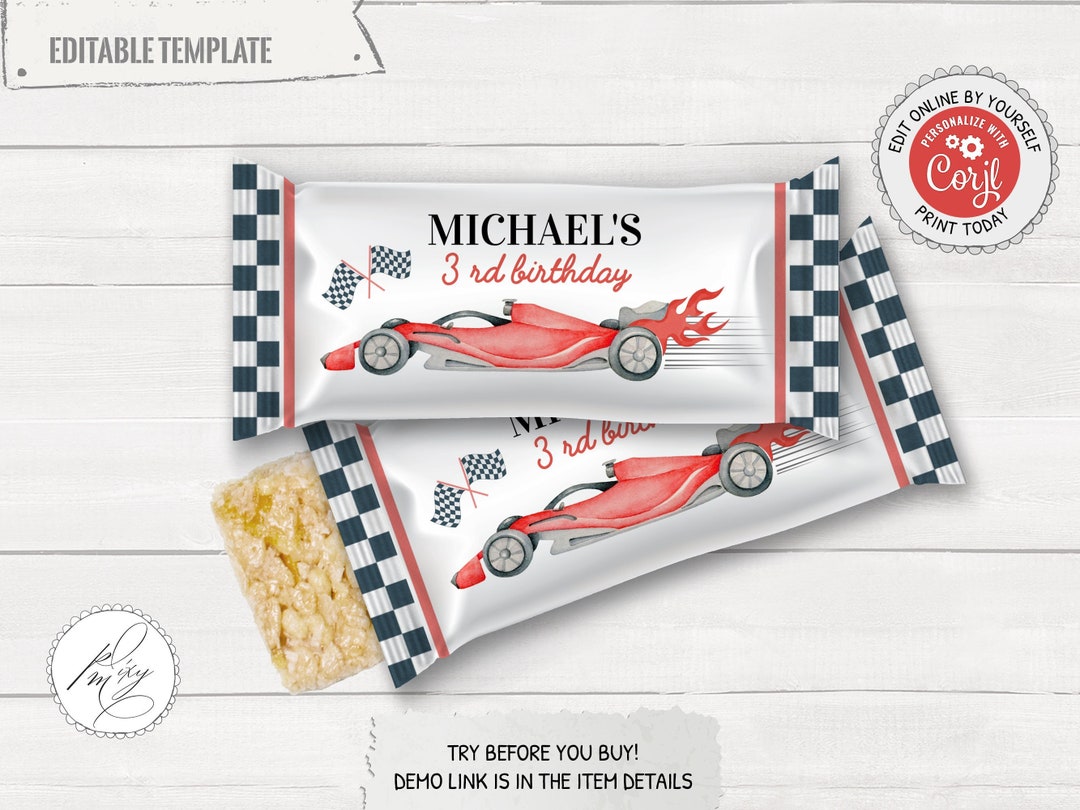Editable Red Race Car Rice Krispies Treat Wrapper, Red Sports Car ...