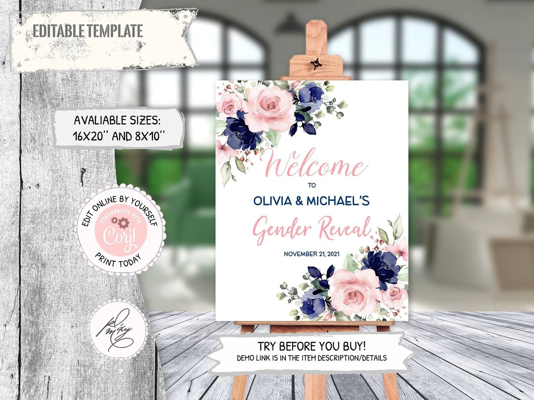 Floral Gender Reveal Welcome Sign Editable Gender Reveal - Etsy