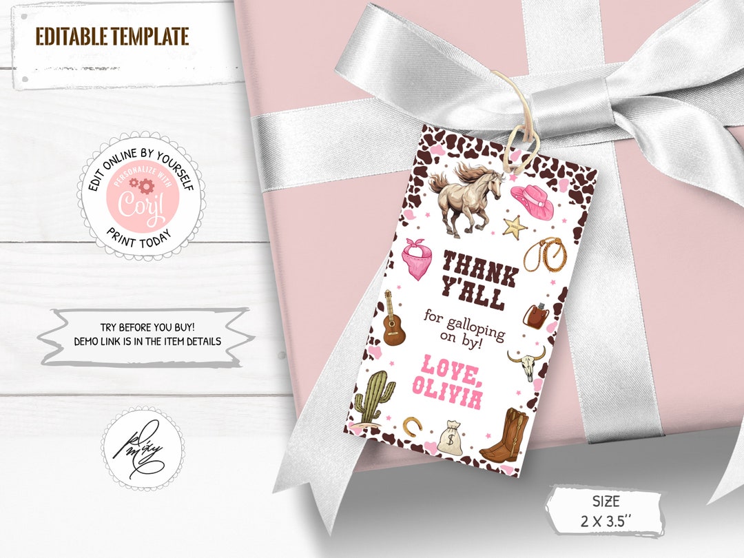 Editable My 1st Rodeo Favor Tag, Cowgirl Birthday Girl Thank You Tag ...