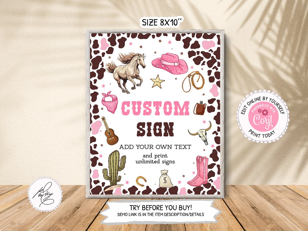 Editable My First Rodeo Custom Sign, Wild West Birthday Girl Party ...