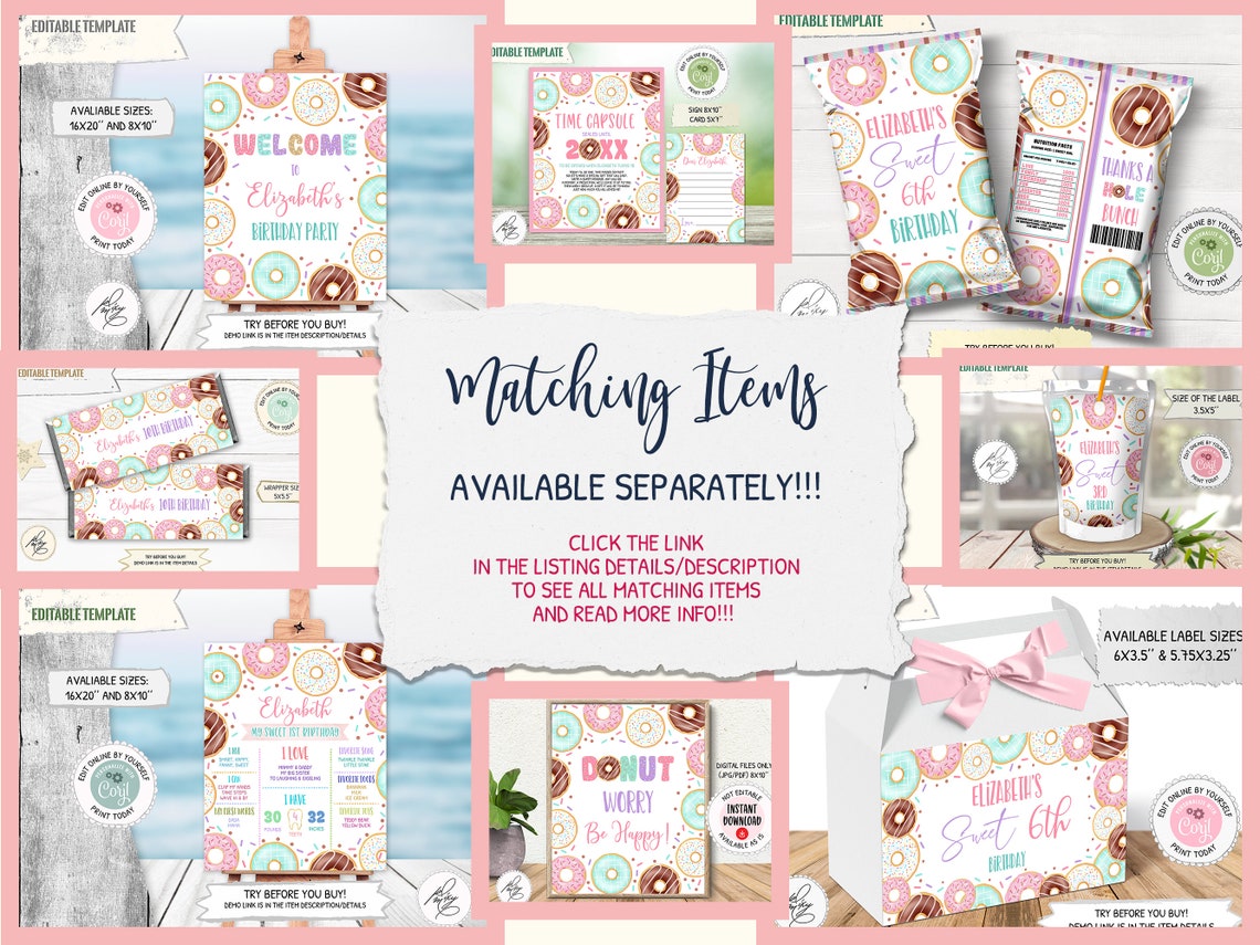 Donut Happy Birthday Banner Editable Donut Birthday Party - Etsy