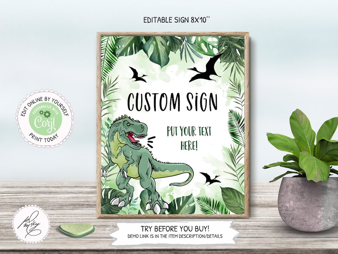 Editable T-rex Custom Sign, Dinosaur Birthday Signs Decoration ...
