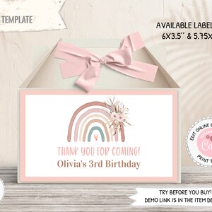 Editable Boho Rainbow Gable Box Label, Printable Pink Boho Treat Box ...