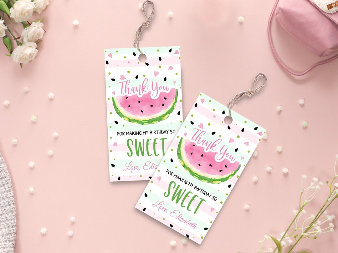 Watermelon Favor Tag, Editable Pink Watermelon Thank You Tag ...