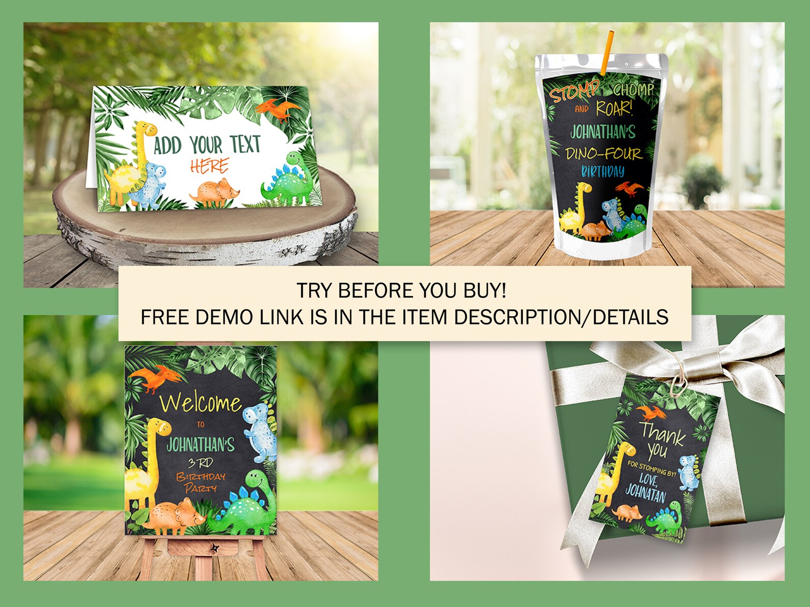 Editable Colorful Dinosaurs Any Age Birthday Bundle Printable - Etsy