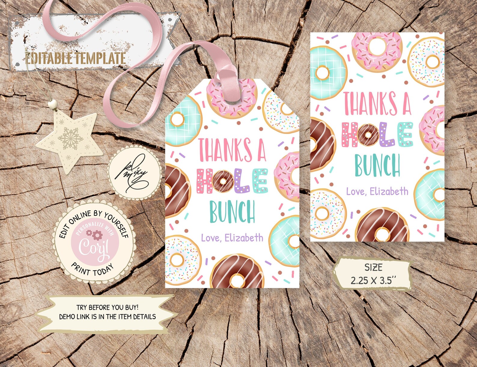 Donut Favor Tag Donut Thank You Tag Donut Gift Tag Editable - Etsy