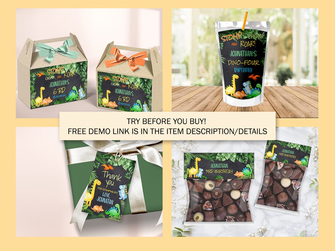 Editable Dinosaur Any Age Birthday Bundle Printable Colorful - Etsy