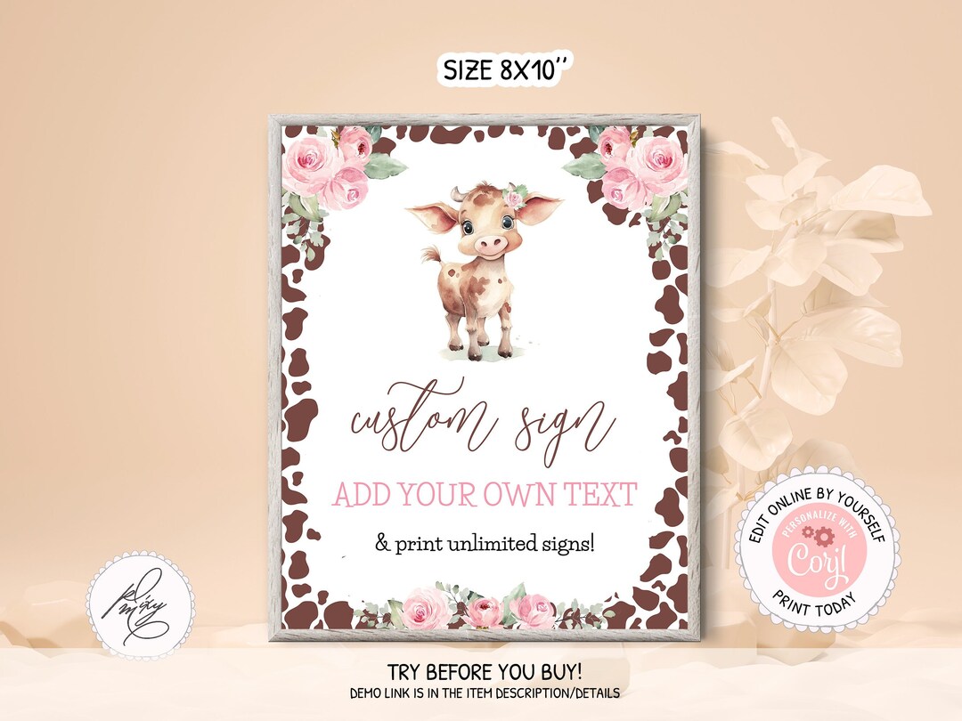 Editable Holy Cow Custom Sign, Farm Animals Birthday Decoration ...