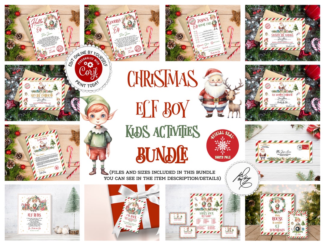 Editable Christmas Elf Package Set, Elf Boy Activity Kit Bundle, Kids ...