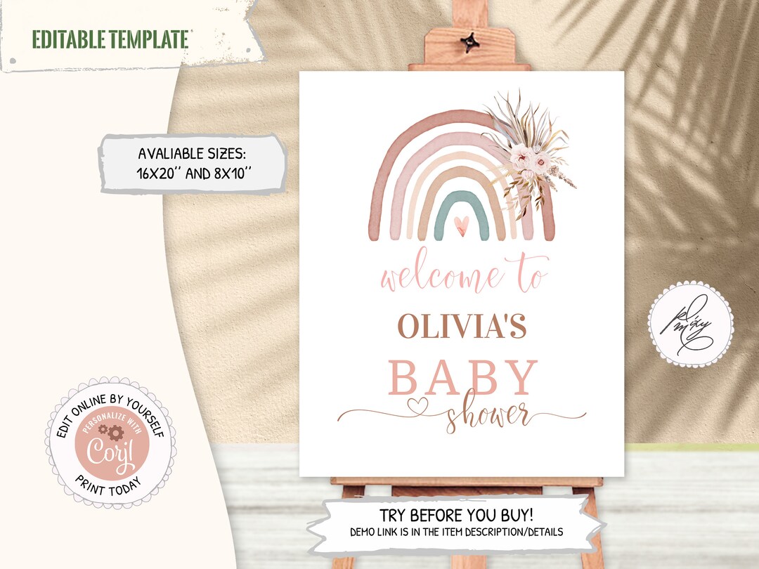 Editable Modern Boho Rainbow Welcome Sign, Printable Pastel Rainbow ...