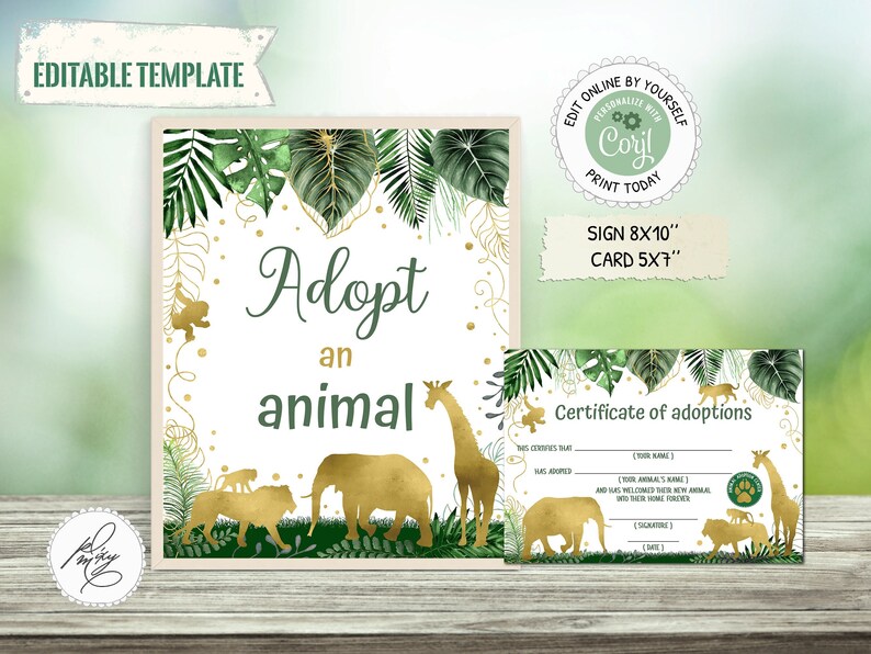 Adopt an Animal Safari Birthday Sign Certificate of - Etsy
