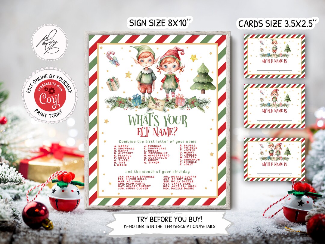 Editable What's Your Elf Name Sign With Name Tags Kids - Etsy