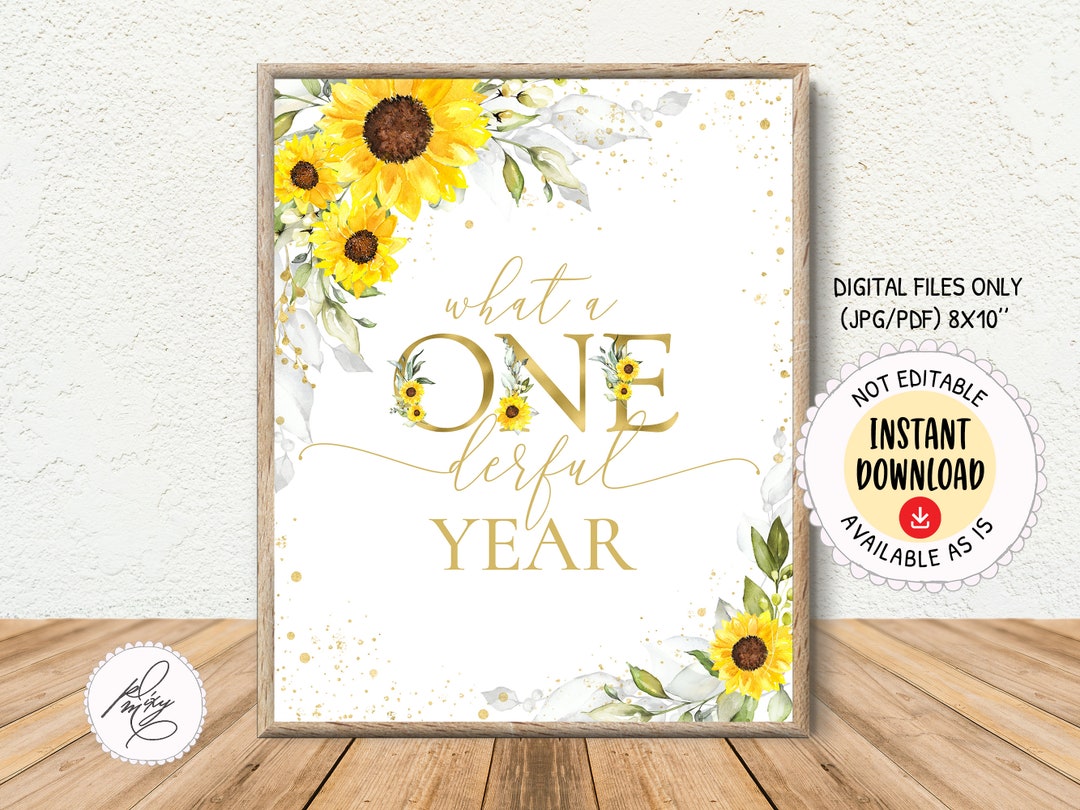 Onederful Year 1st Birthday Girl Sign, Sunflower First Birthday Girl ...