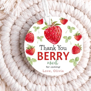 Editable Red Strawberry Favor Tag, Summer Fruits Thank You Tag, Red ...