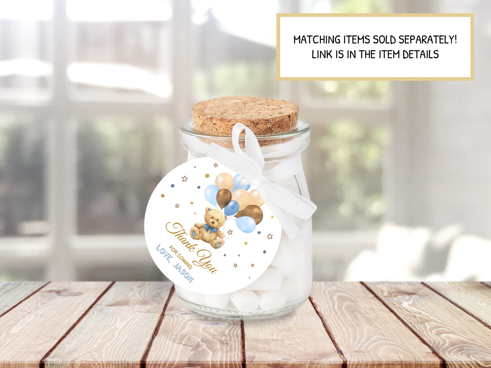 Teddy Bear Favor Tag Teddy Bear & Balloons Thank You Tag - Etsy