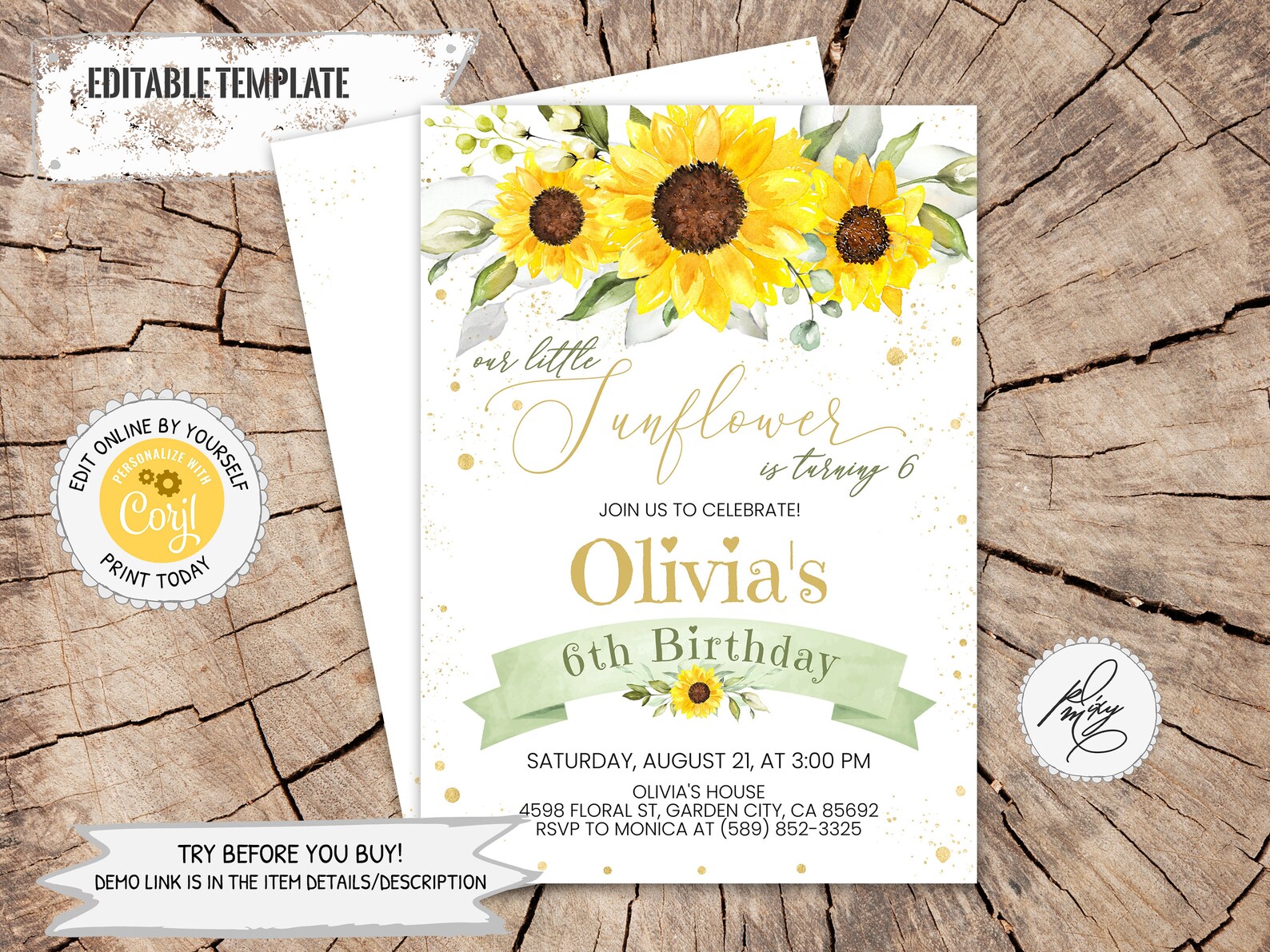 Editable Sunflower Birthday Invitation Girl Our Little - Etsy